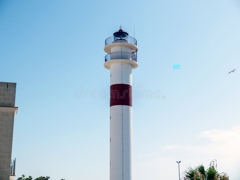 Maritime Lighthouse with Red Stripe and Two Balconies Stock Photo ...
