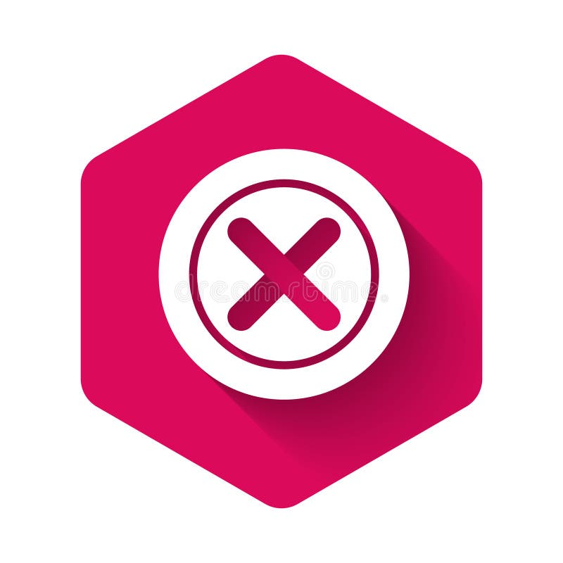 White X Mark, Cross in Circle Icon Isolated with Long Shadow. Check ...