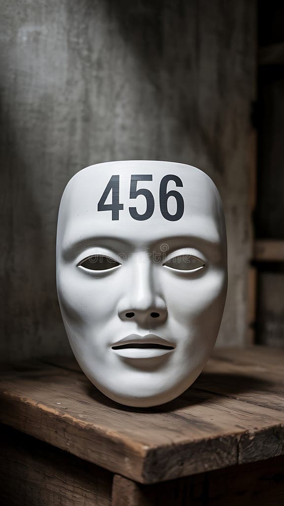White Mask with Black Number 456 on Forehead Face Stock Illustration ...