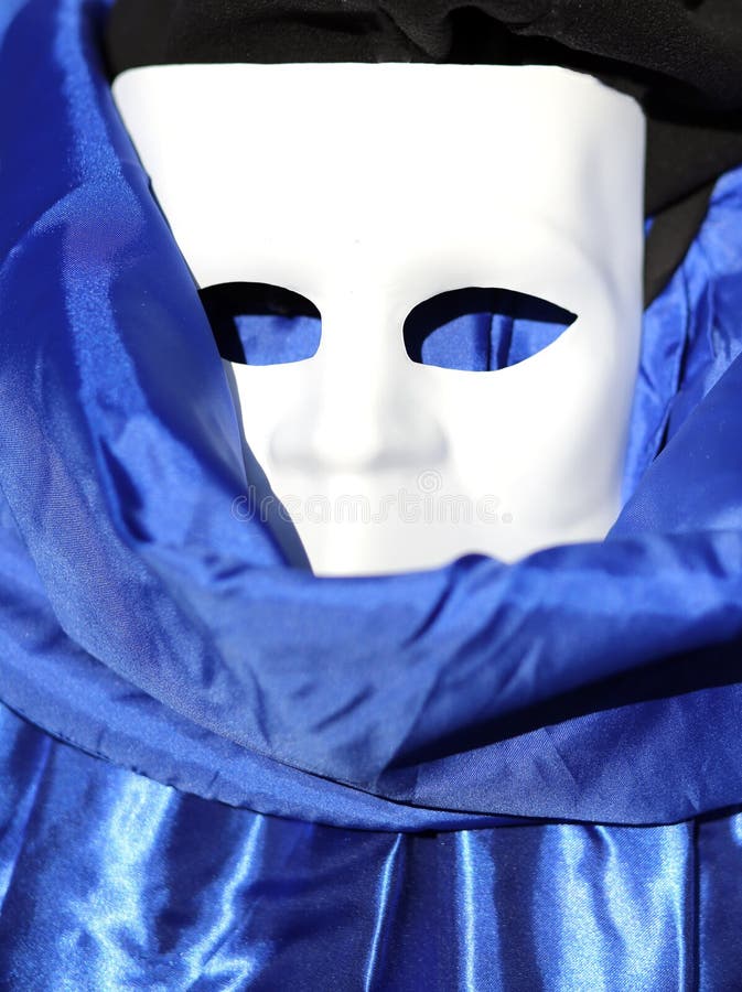 White Mask and Blue Dress in Venice Stock Photo - Image of cape ...