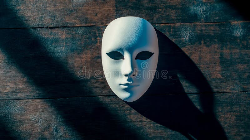 White Mask Casting Dramatic Shadow on Wooden Surface Stock Image ...