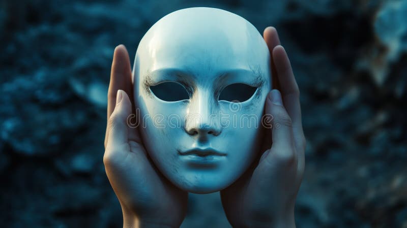 A White Mask in Hands with an Enigmatic Look Stock Illustration ...