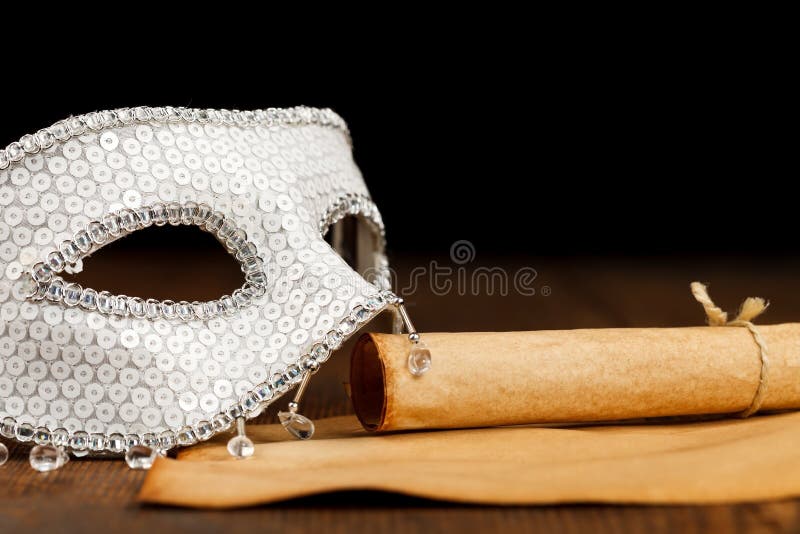 White Mask with Old Paper Scroll Stock Photo - Image of mardi, paper ...