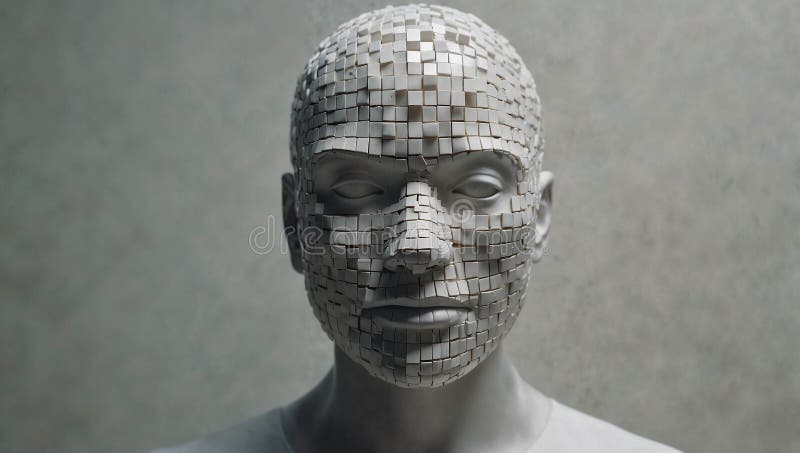 White Mask Partially Dissolving into Pixels, Symbolizing the Loss of ...