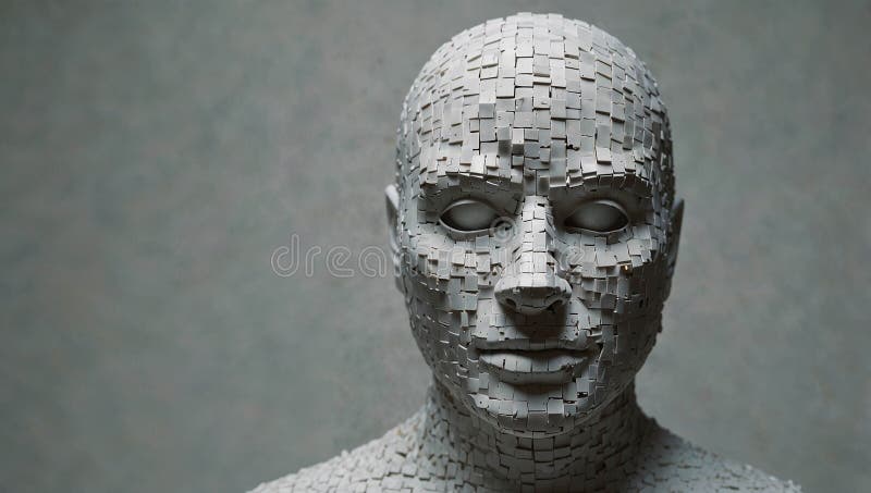 White Mask Partially Dissolving into Pixels, Symbolizing the Loss of ...