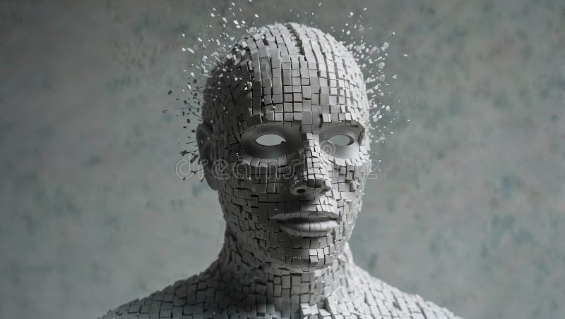 White Mask Partially Dissolving into Pixels, Symbolizing the Loss of ...