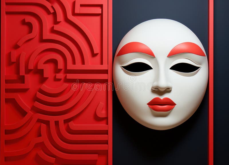 A White Mask on a Red and Black Wall. Generative AI Image. Stock ...
