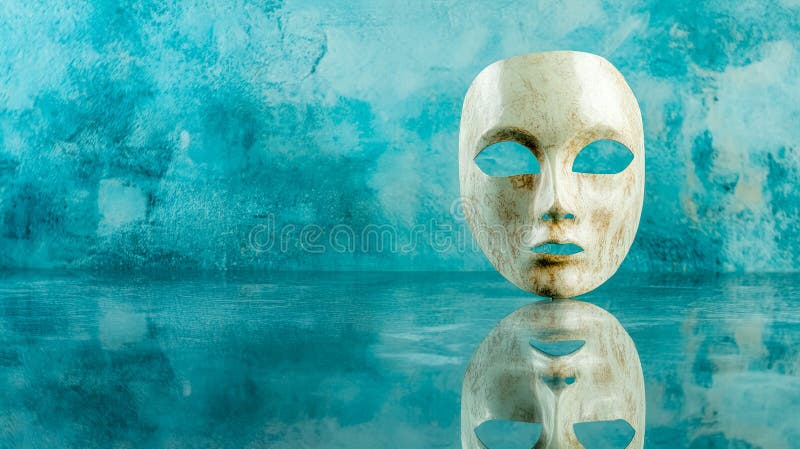 White Mask Reflecting on a Teal Surface with Copy Space Stock Image ...