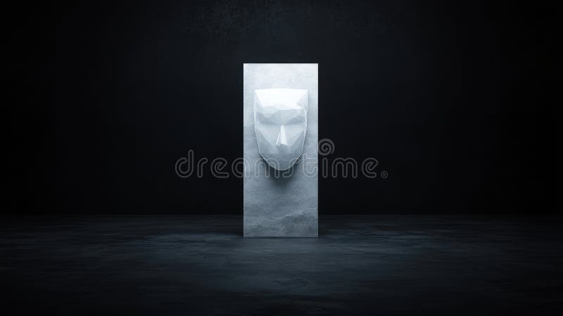 A White Mask with a Triangular Face is Mounted on a Gray Wall. Stock ...