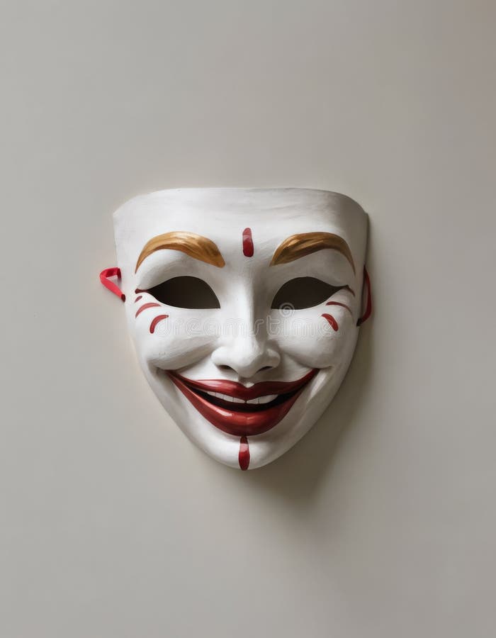 Traditional White Mask with Painted Red Accents on Plain Background ...