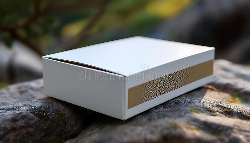 A White Matchbox on a Natural Stone Surface Basking in Soft Sunlight ...