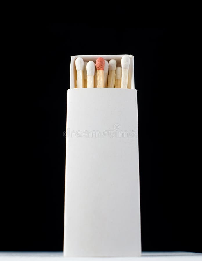 White Matches in Box with One Red Head on Black Stock Image - Image of ...