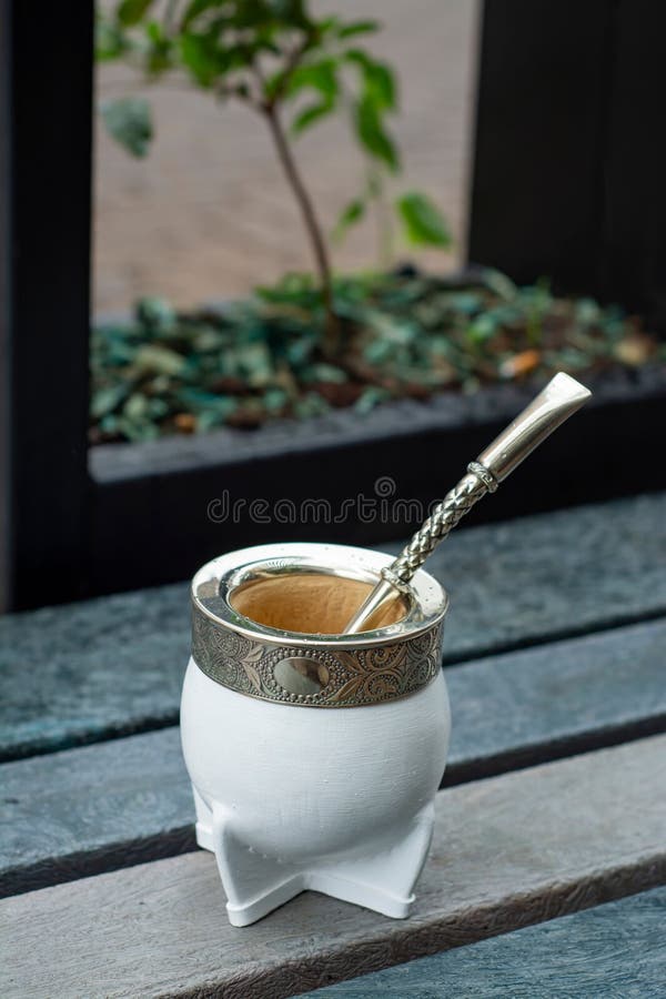 White Mate Cup with Mate Bombilla Straw. Stock Image - Image of ...