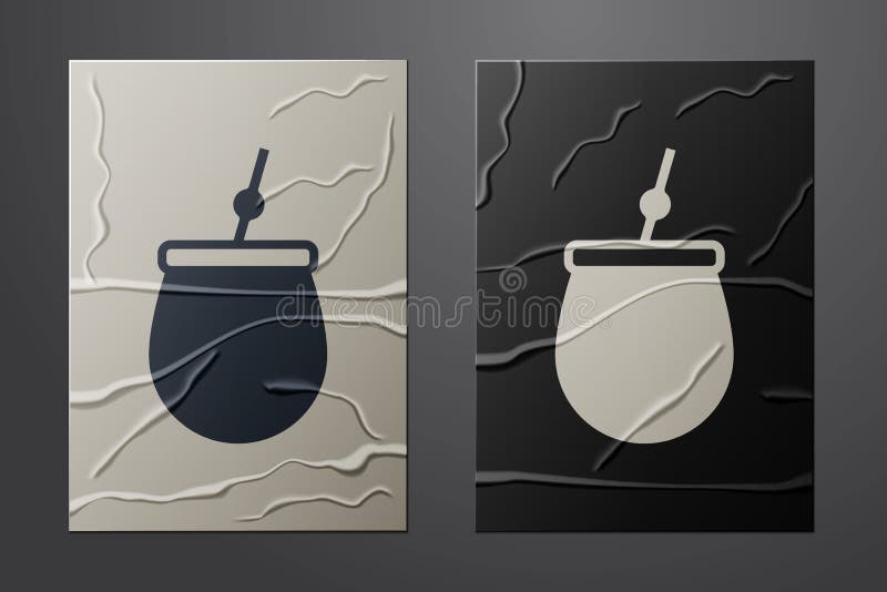 White Mate Tea Icon Isolated on Crumpled Paper Background. Paper Art ...