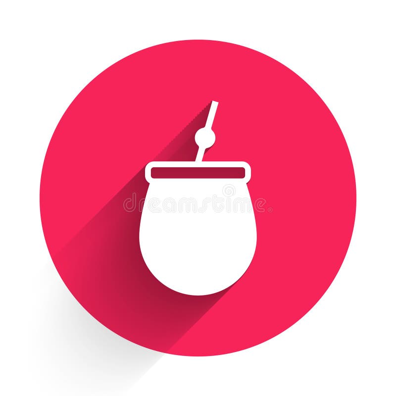 White Mate Tea Icon Isolated with Long Shadow Background. Red Circle ...