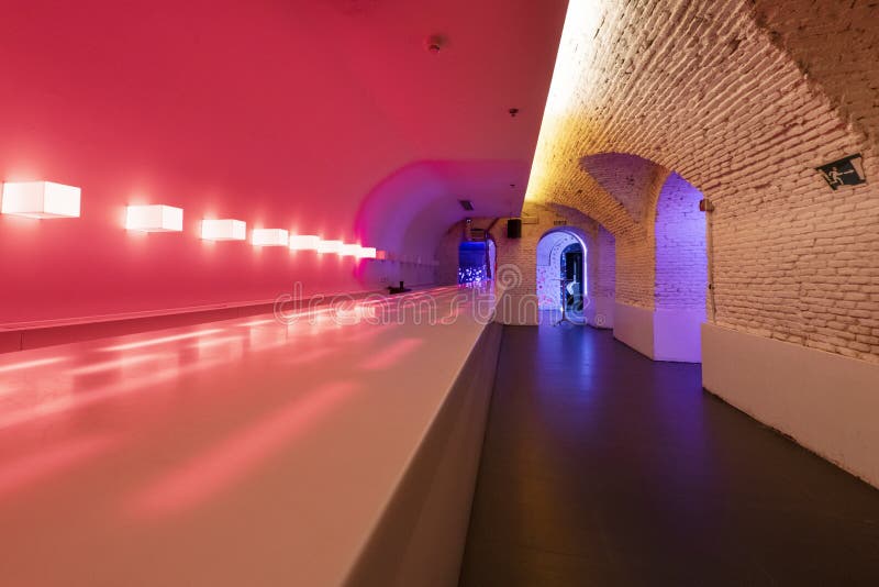 White Material Bar Counter in an Underground Party Room with Rgb Lights ...