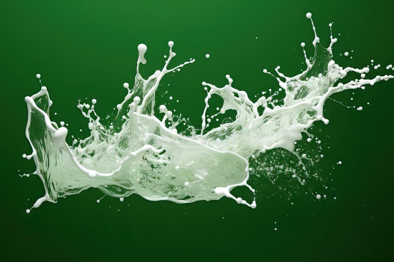 White Matte Splashes of Water on a Green Background Generative AI Stock ...