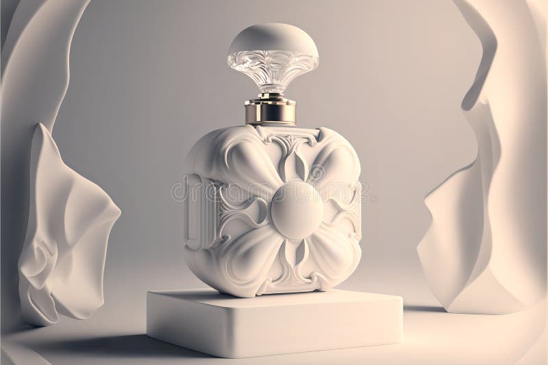 White Matte Square Perfume Bottle on a Stand with a Pattern and a ...