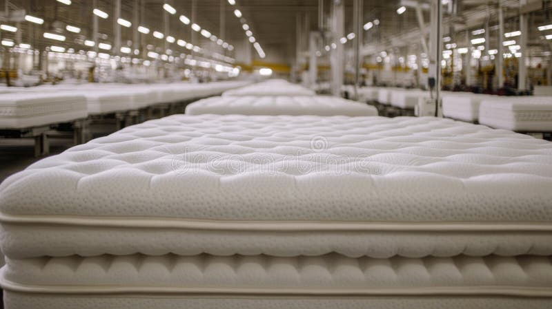 White Mattress Production Line in Modern Factory Stock Illustration ...