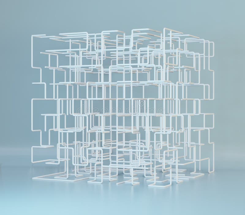 The White Maze Cube. Square Mesh Abstract Lines Stock Illustration ...