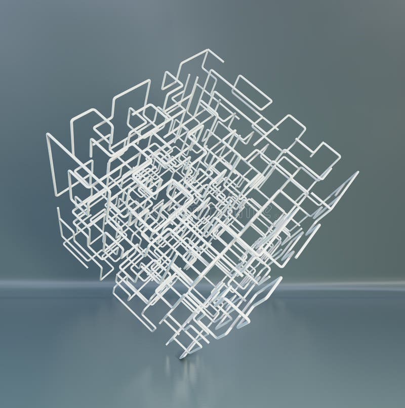 The White Maze Cube. Square Mesh Abstract Lines Stock Illustration ...