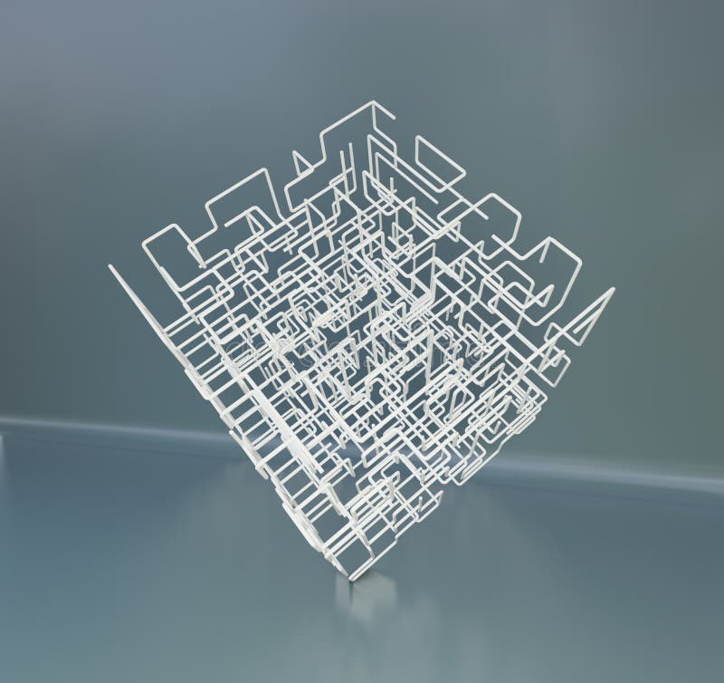 The White Maze Cube. Square Mesh Abstract Lines Stock Illustration ...