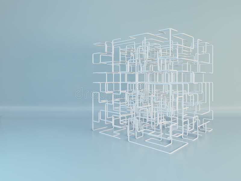 The White Maze Cube. Square Mesh Abstract Lines Stock Illustration ...