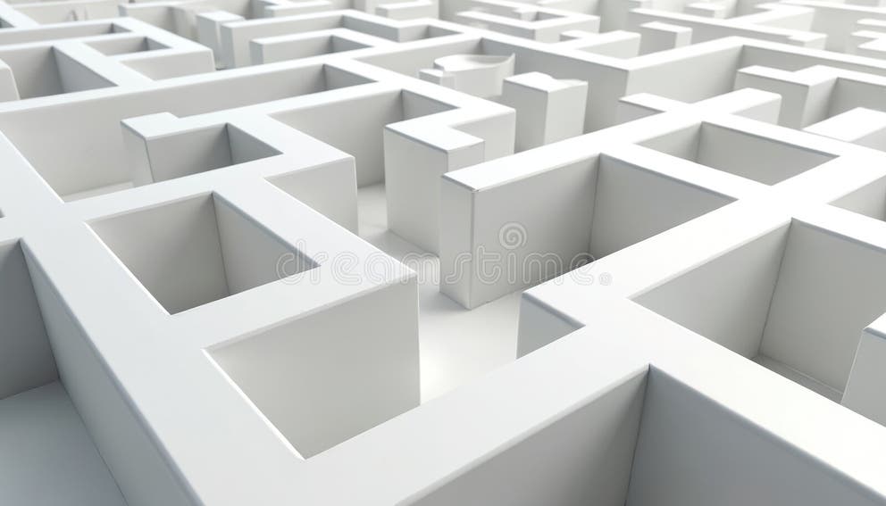 White Maze Made of Blocks. Labyrinth, Puzzle, Challenge, Path, Solution, Escape. Three ...