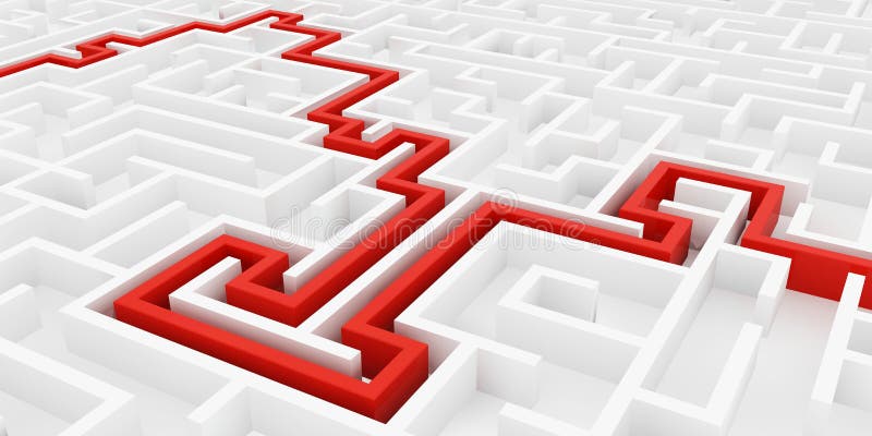 White Maze and Red Solution Line, Complex Way To Find Exit. Stock ...