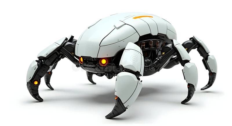 White Mech Spider Robot with Orange Glowing Eyes - Generative AI Stock ...