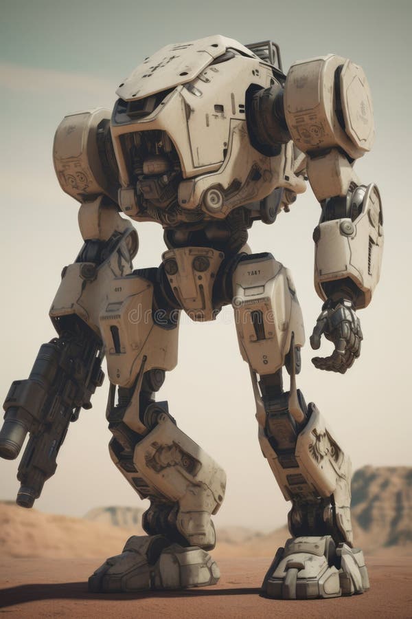 White Mecha Giant Robot Over Desert, Created Using Generative Ai ...