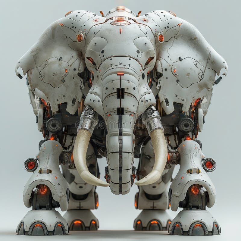 White Mechanical Elephant Standing on a White Background. Stock Image - Image of fiction ...