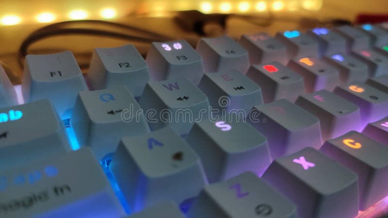 White Mechanical Keyboard with Colorful Illuminated Caps Stock Image ...