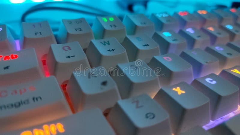 White Mechanical Keyboard with Colorful Illuminated Caps Stock Image ...