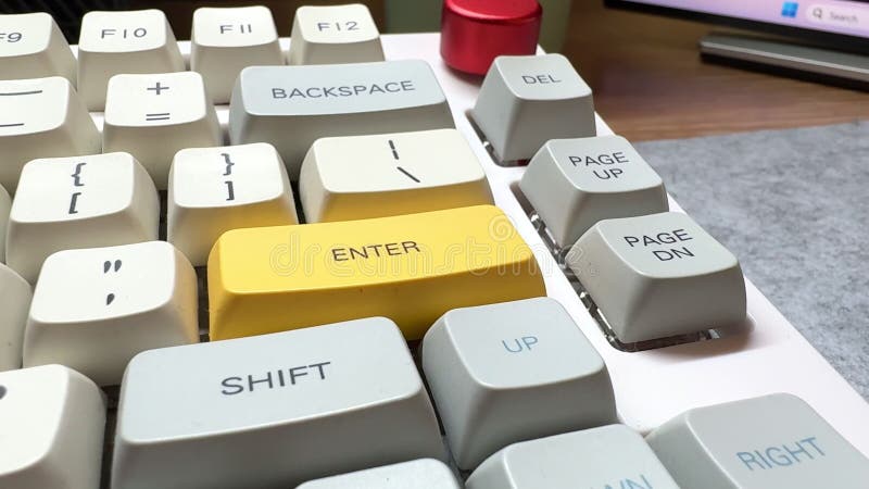 White Mechanical Keyboard in the Office of a Programmer Employee with ...