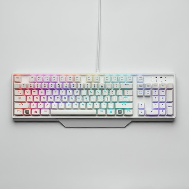 White Mechanical Keyboard with RGB Backlighting, Featuring a Colorful ...