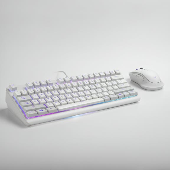 White Mechanical Keyboard and Wireless Mouse on a Clean, White Surface ...