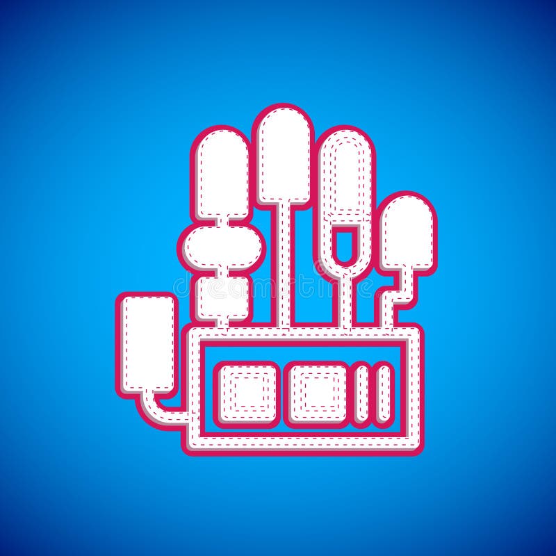 White Mechanical Robot Hand Icon Isolated on Blue Background. Robotic ...
