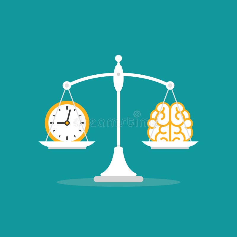 White Mechanical Scales with Clock and Brain in Pans. Education Value ...