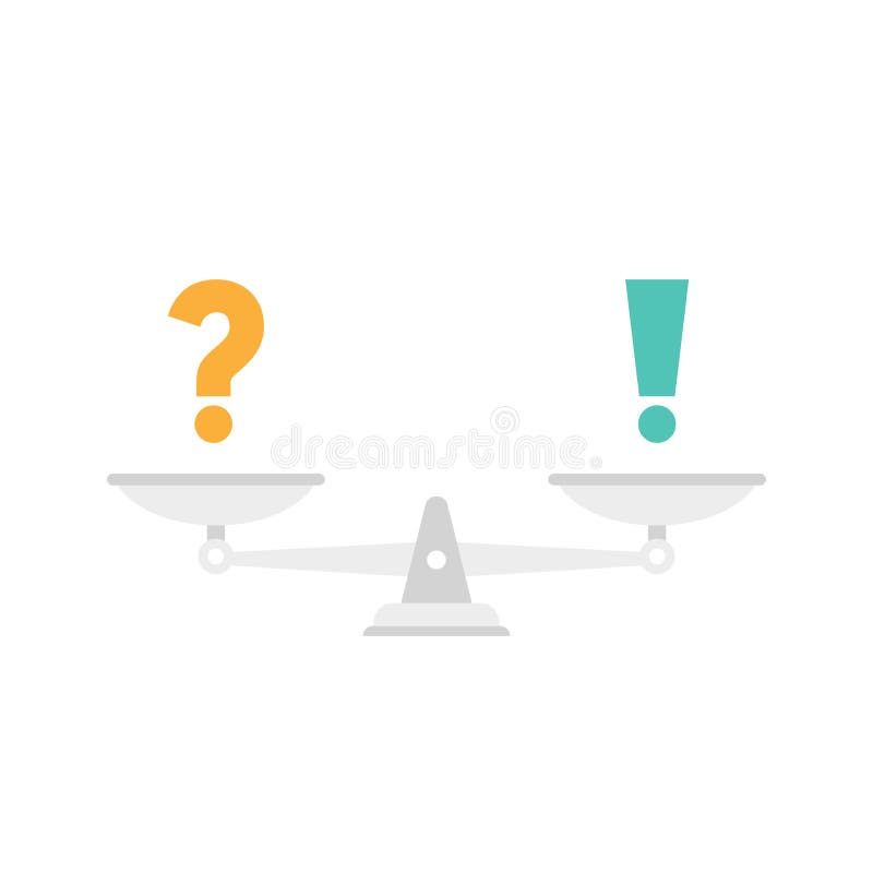 White Mechanical Scales with Question and Exclamation Marks in Pans ...