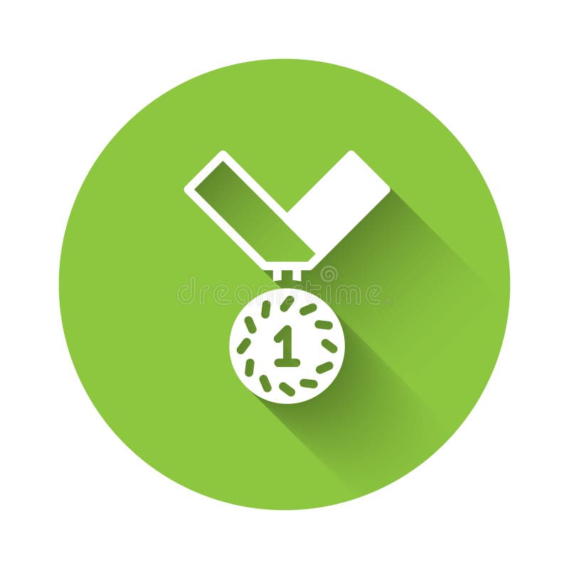 White Medal Icon Isolated with Long Shadow. Winner Symbol. Green Circle ...