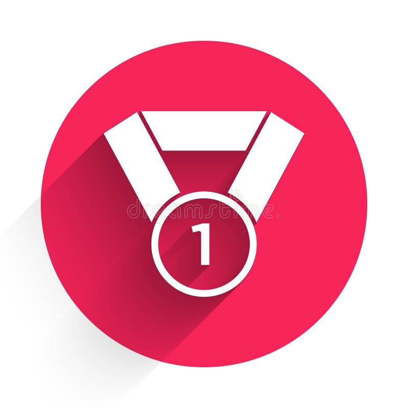 White Medal Icon Isolated with Long Shadow. Winner Symbol. Red Circle ...