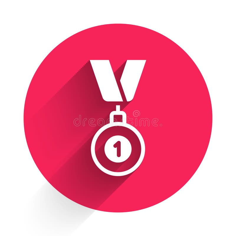 White Medal Icon Isolated with Long Shadow. Winner Symbol. Red Circle ...