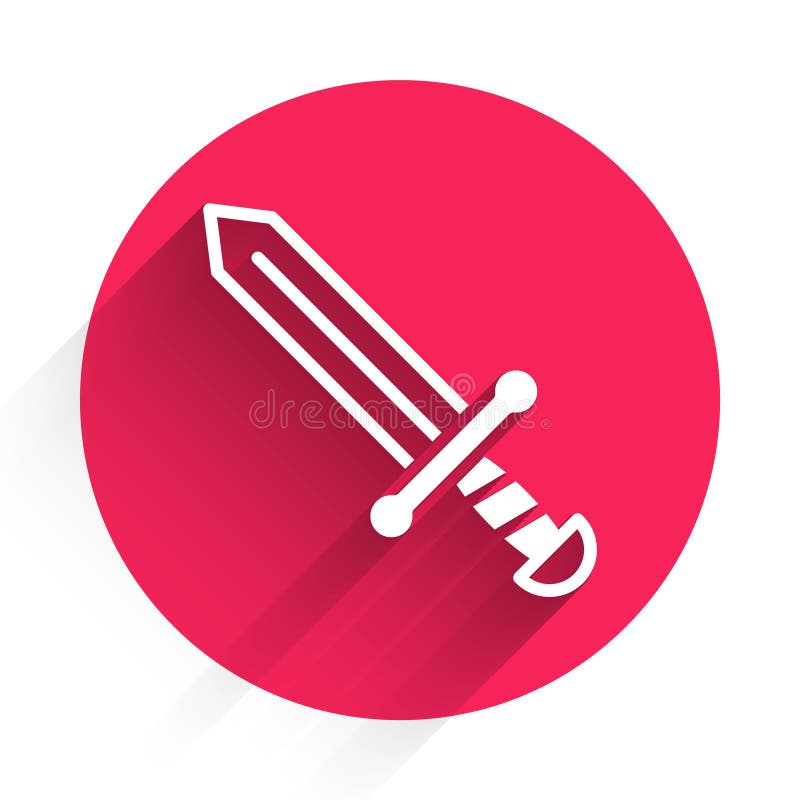 White Medieval Sword Icon Isolated with Long Shadow. Medieval Weapon ...