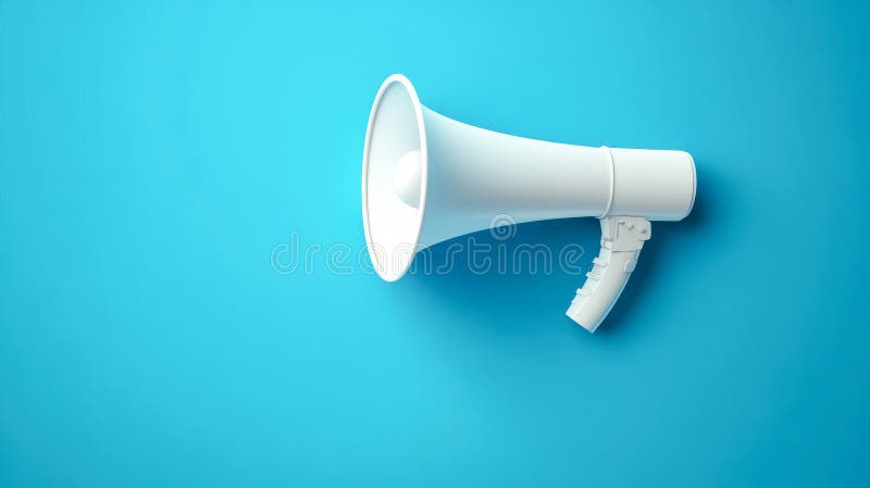 Clean White Megaphone on Vibrant Blue Background with Negative Space ...