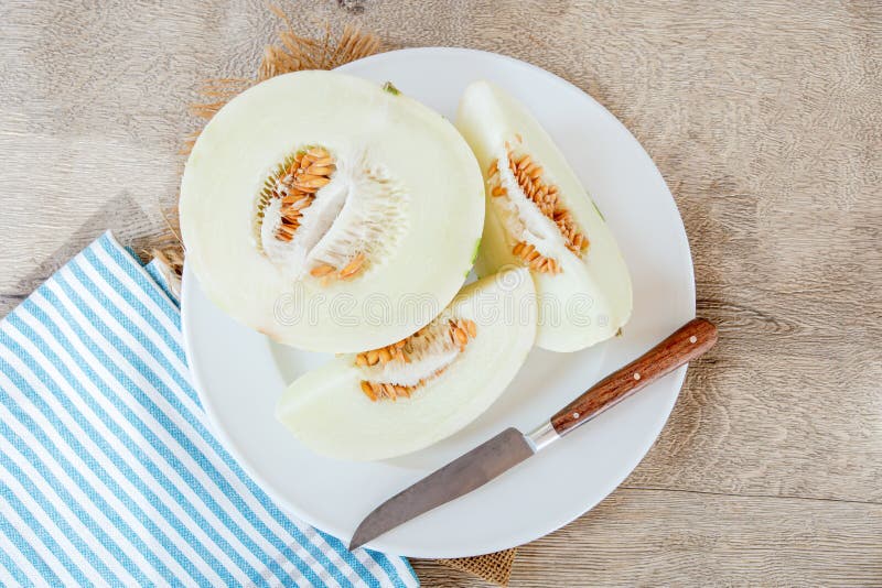 White melon in a plate stock photo. Image of hami, melon - 192658962