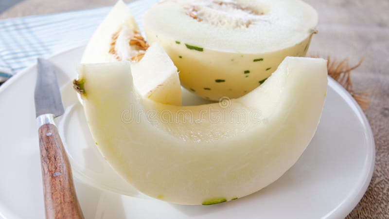 White melon in a plate stock photo. Image of fruit, melon - 192659014