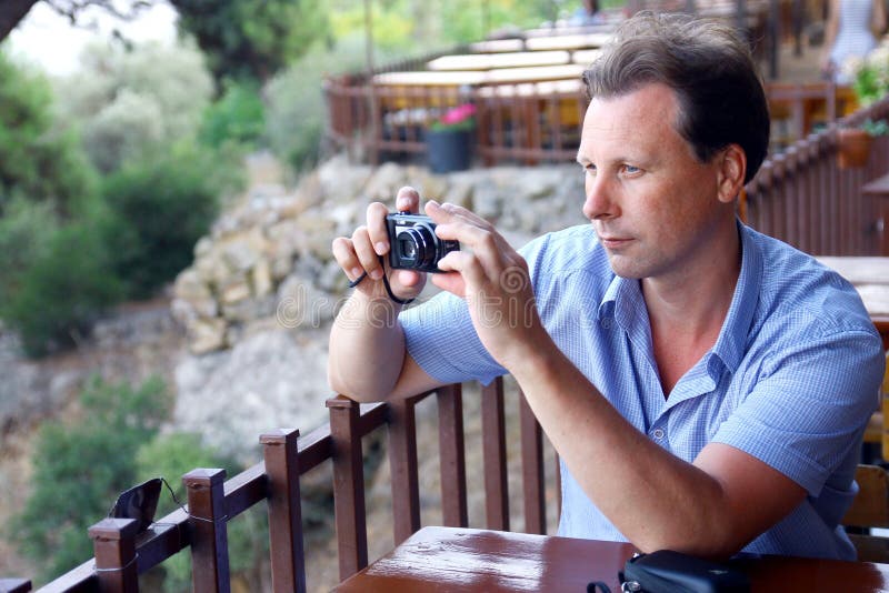 White Men Taking Photo of Landscape Stock Photo - Image of rest, people ...
