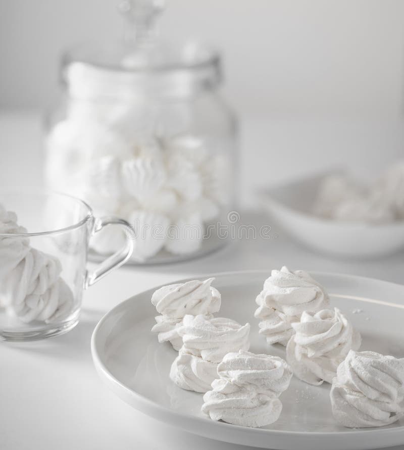 White Meringue on Plate Served in Elegant Style Stock Photo - Image of ...