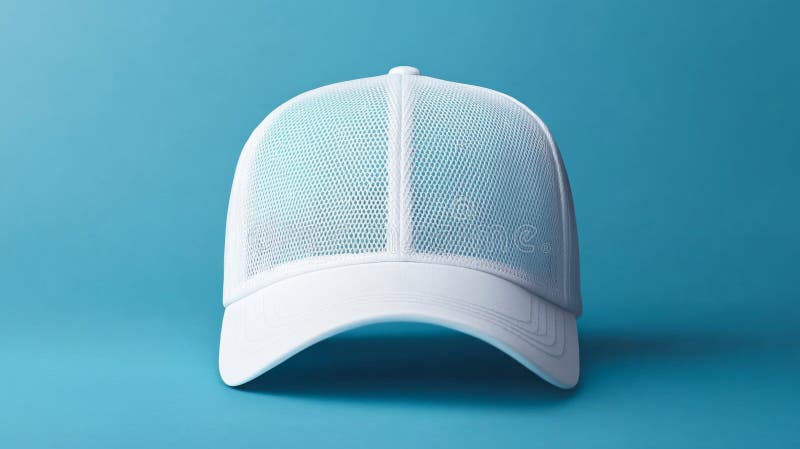 White Mesh Baseball Cap on Light Blue Backdrop Front View Studio Shot ...